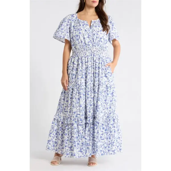 SUGARLIPS Francine Toile Fabiola Ruffle Maxi Dress - White Blue