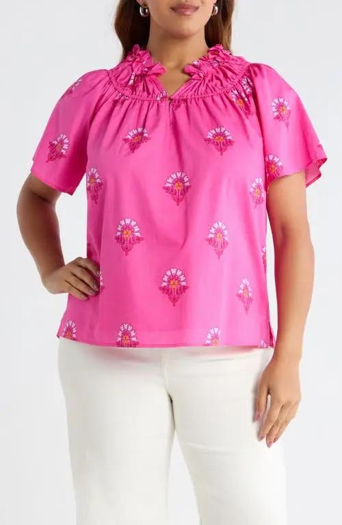 SUGARLIPS Scarlett Floral Smocked Neck Top - Fuchsia-pinks