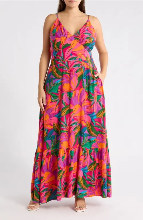 SUGARLIPS Tropical Smocked Maxi Dress - Green-orange-multi