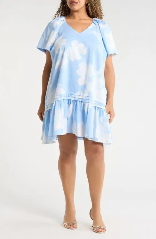 SUGARLIPS Afina Floral Seruma Shift Minidress - Babyblue-multi