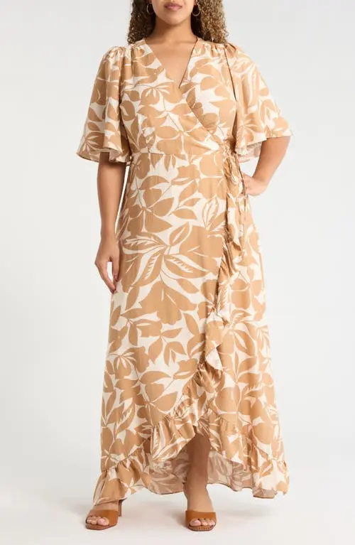 SUGARLIPS Ruffle Wrap Dress - Oatmeal