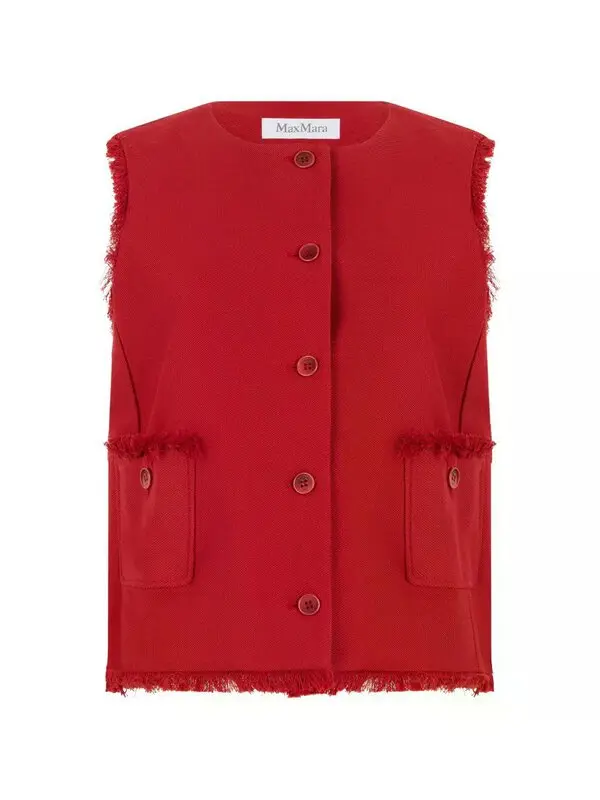 Max Mara Frayed-edge Button-up Gilet - Red