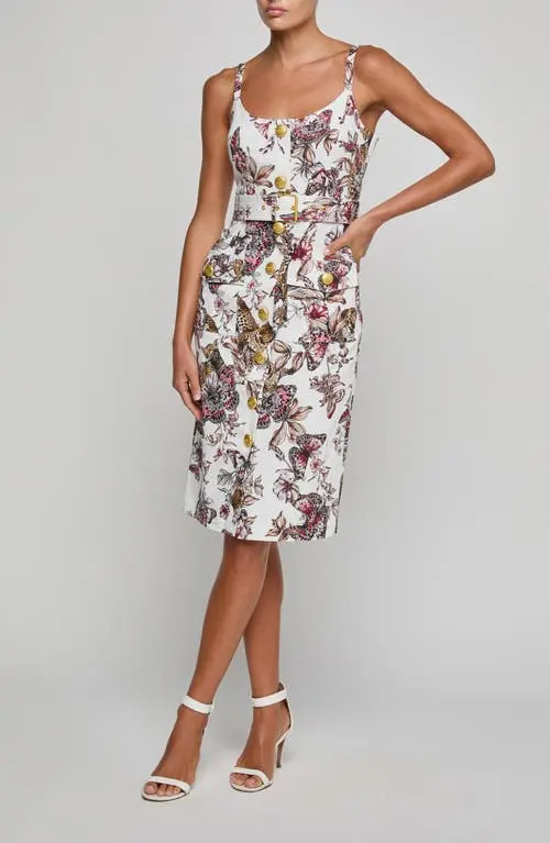 L'Agence Ida Print Sleeveless Stretch Cotton Dress - White Multi