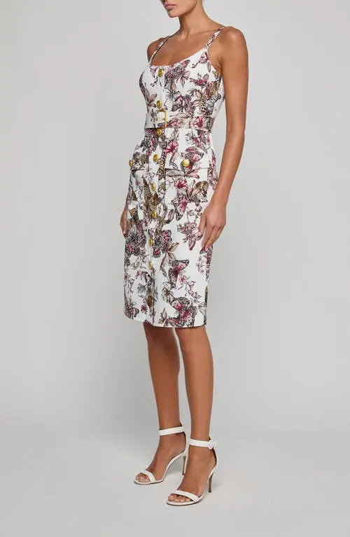 L'Agence Ida Print Sleeveless Stretch Cotton Dress - White Multi
