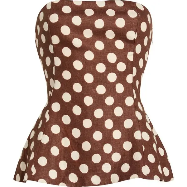Faithfull The Brand Petro Polka Dot Strapless Peplum Top - Cioccolato Dot