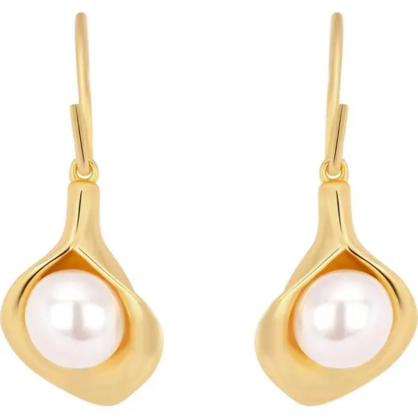 ATHRA LUXE Modern Muse Faux Pearl Drop Earrings - Gold