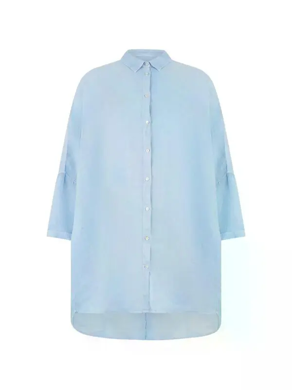 120% Lino High-low Button-down Shirt - Blue