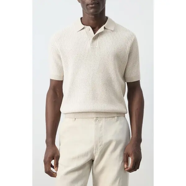 Mango Textured Knit Polo - Off White