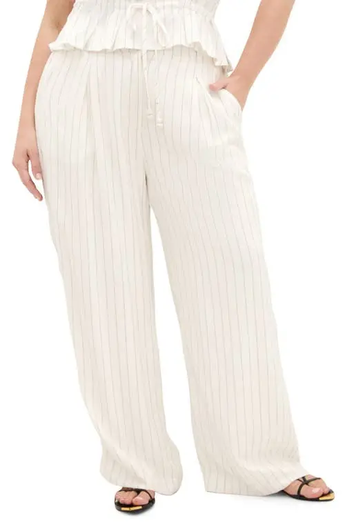 City Chic Eva Stripe Wide Leg Pants - Ivory/black