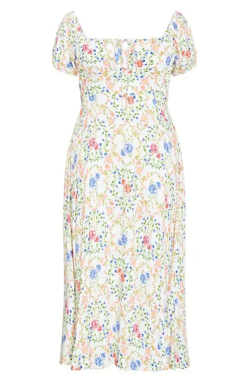City Chic Floral Print Midi Dress - Coastal Bouquet