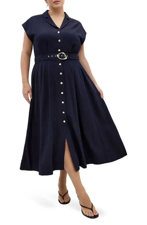 City Chic Liliyana Cap Sleeve Belted Dress - Navy