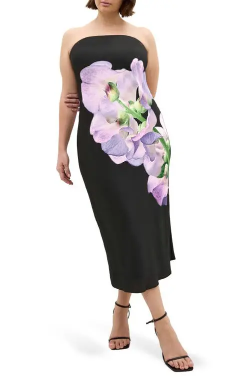 City Chic Amari Floral Strapless Maxi Dress - Lilac Orchid
