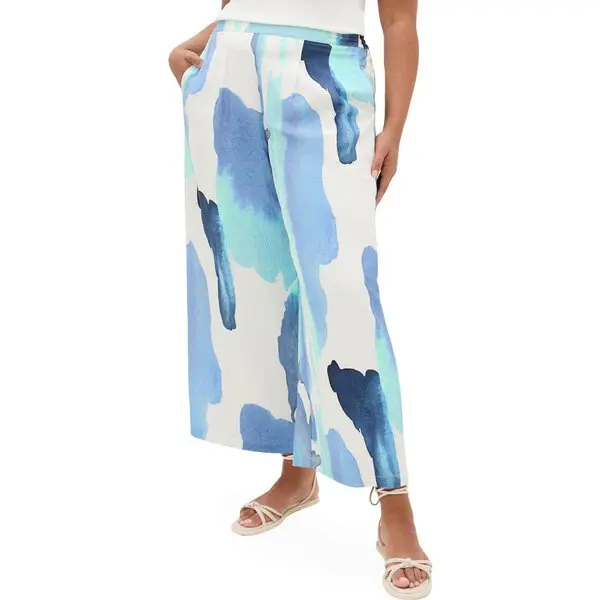 City Chic Printed Wide Leg Pants - Tranquil