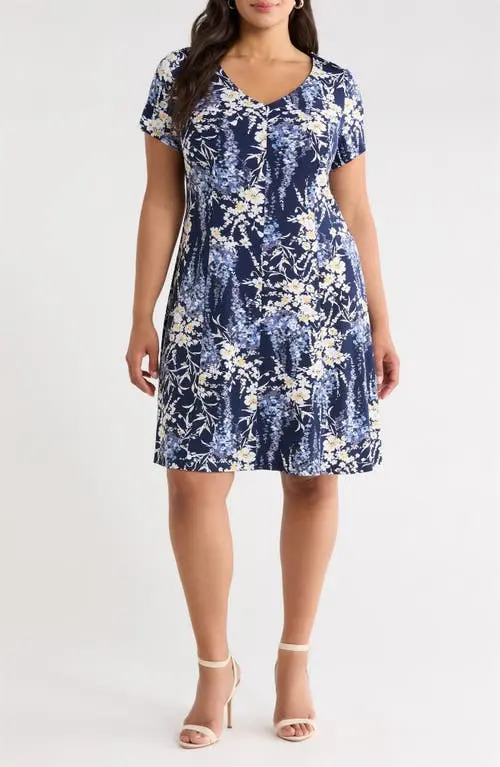 CONNECTED APPAREL Floral Fit & Flare Dress - Slate
