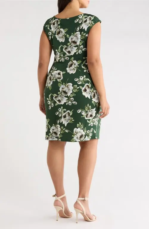 CONNECTED APPAREL Floral Cap Sleeve Faux Wrap Midi Dress
