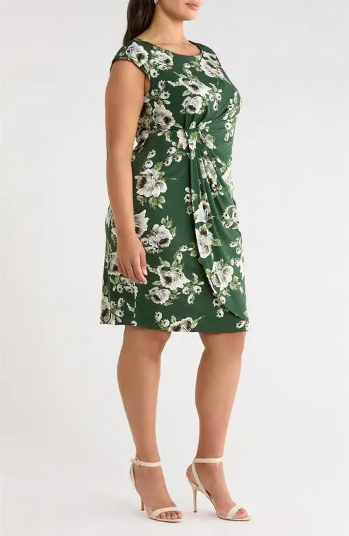 CONNECTED APPAREL Floral Cap Sleeve Faux Wrap Midi Dress