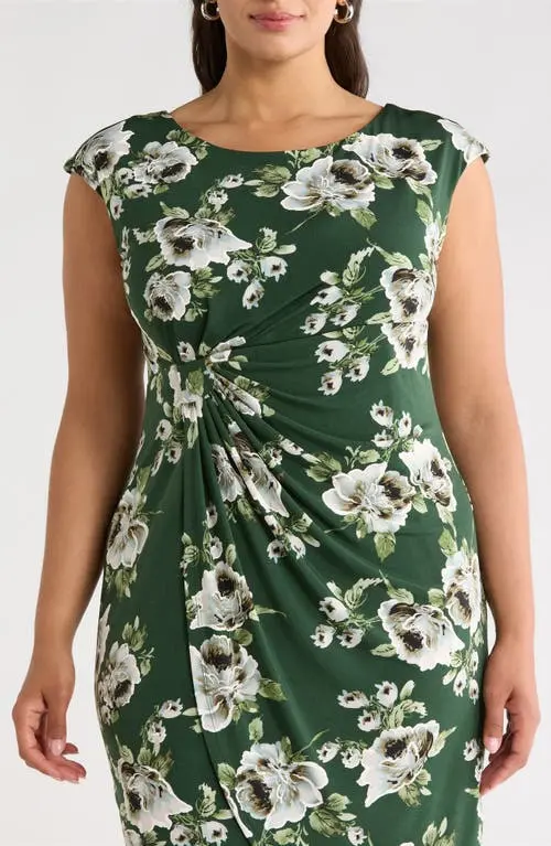 CONNECTED APPAREL Floral Cap Sleeve Faux Wrap Midi Dress