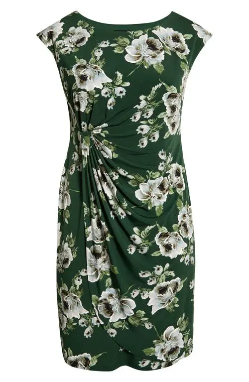 CONNECTED APPAREL Floral Cap Sleeve Faux Wrap Midi Dress