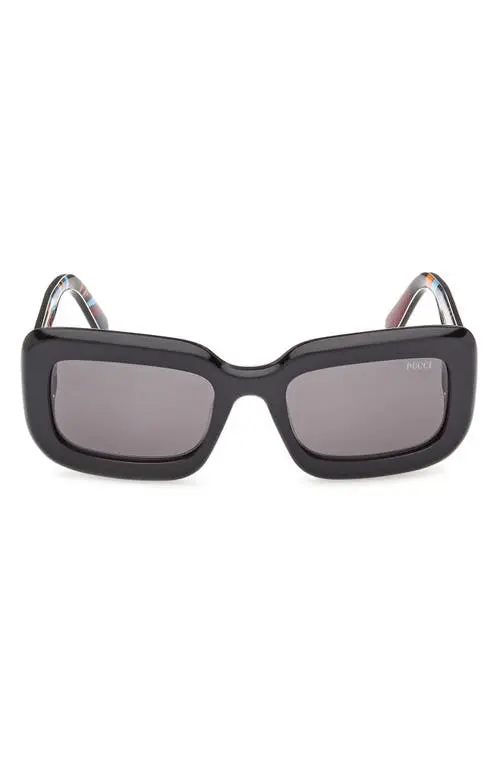 Emilio Pucci 52mm Rectangular Sunglasses - Black/iride Pattern/smoke