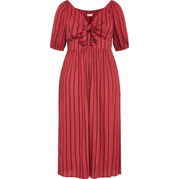 City Chic Bella Tie Front Maxi Dress - Rust Stripe