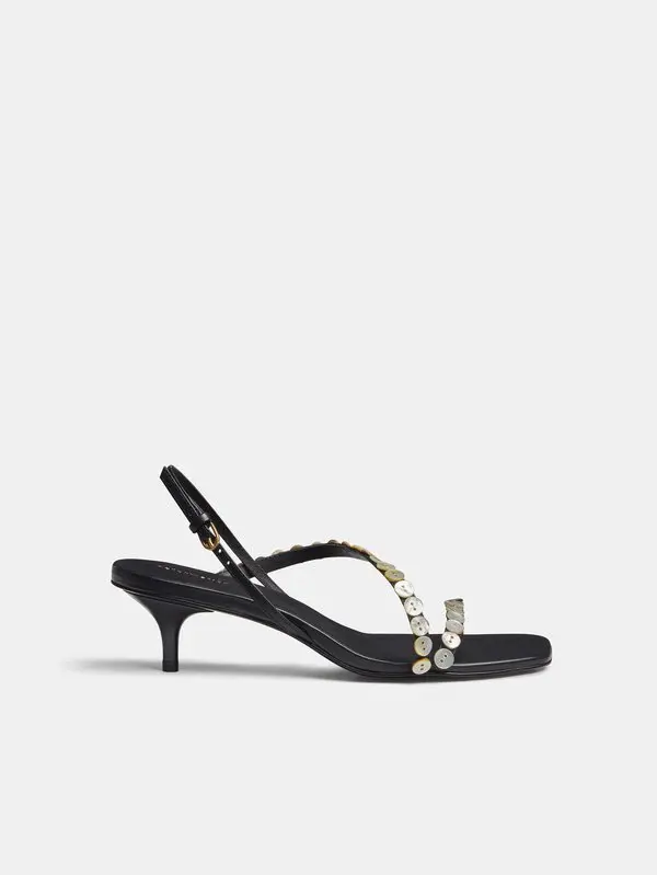 REFORMATION Shoshana Heeled Sandal With Shell Buttons - Black
