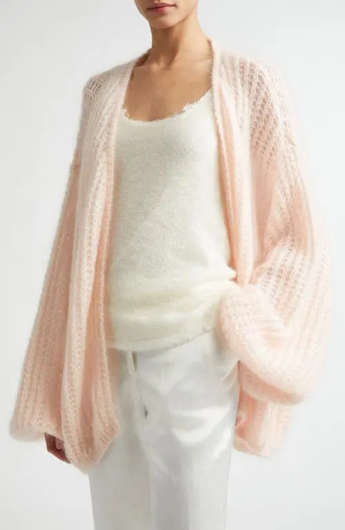 TOTEME Puff Mohair & Wool Blend Open Stitch Cardigan - Bloom
