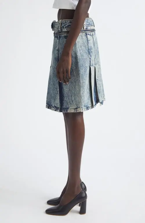 Vaquera Denim Car Wash Pleated Skirt