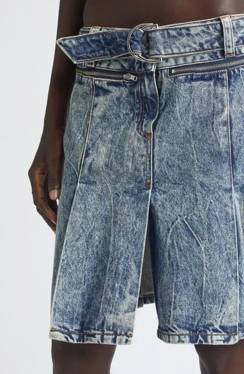 Vaquera Denim Car Wash Pleated Skirt