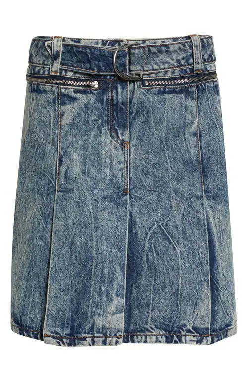 Vaquera Denim Car Wash Pleated Skirt