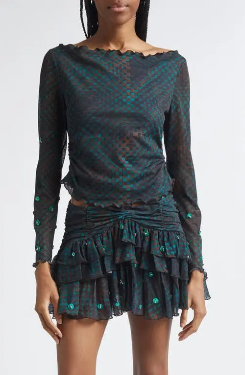 SIEDRES Elara Embellished Check Crop Top