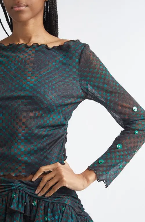 SIEDRES Elara Embellished Check Crop Top
