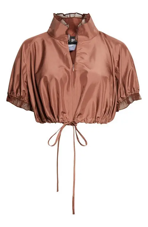 KIM SHUI Luana Crop Silk Taffeta Puff Top - Brown