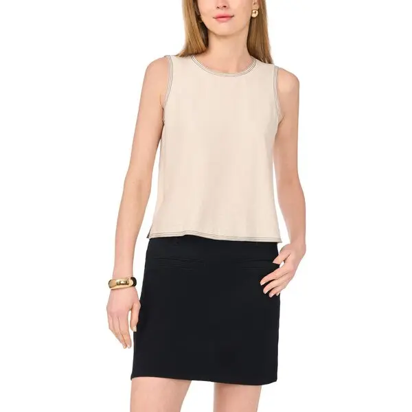 Vince Camuto Topstitch Detail Tank - Soft Cream