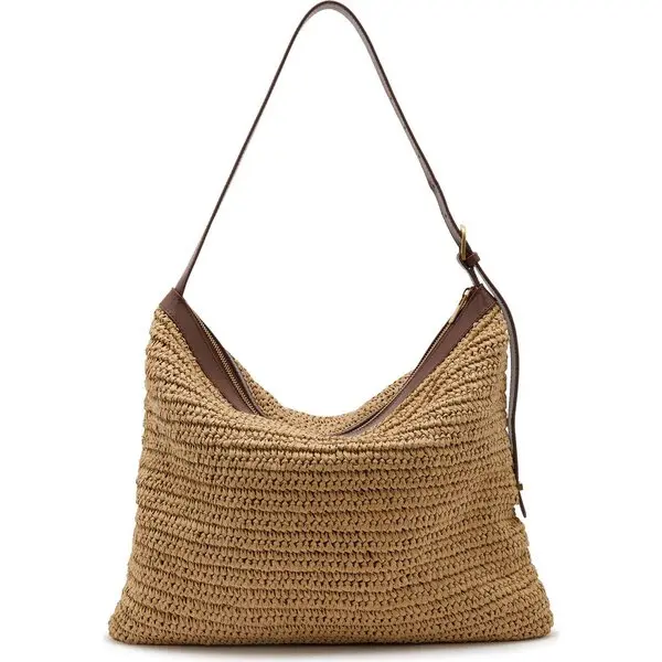REISS Margot Woven Shoulder Bag - Natural