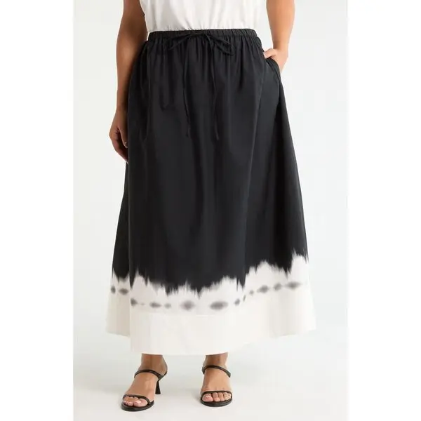Halogen Cotton Maxi Skirt With Drawstring Waist - Rich Black