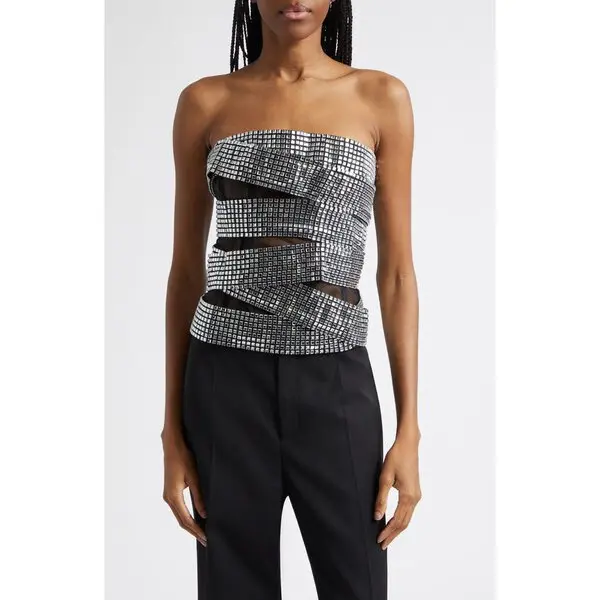 AREA Disco Ball Strapless Top - Black