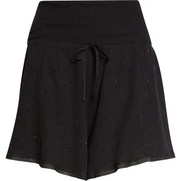 AREA Crystal Waist Cotton Jersey Shorts - Black