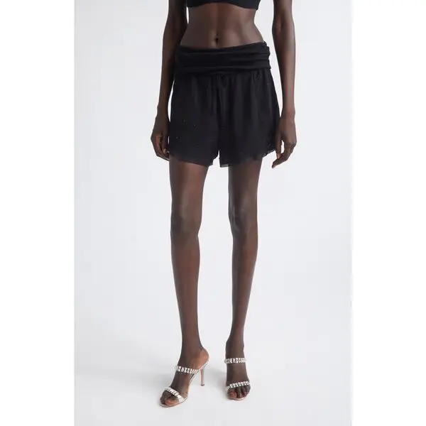 AREA Crystal Waist Cotton Jersey Shorts