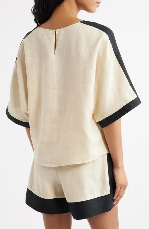Mango Contrast Detail Linen Top