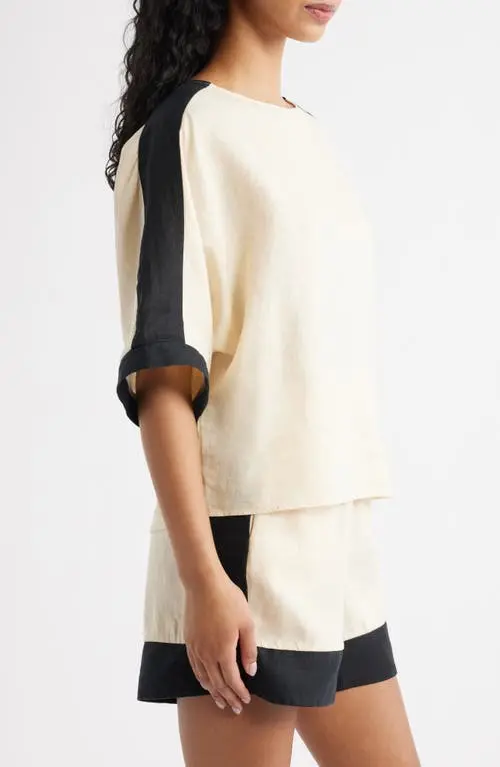 Mango Contrast Detail Linen Top