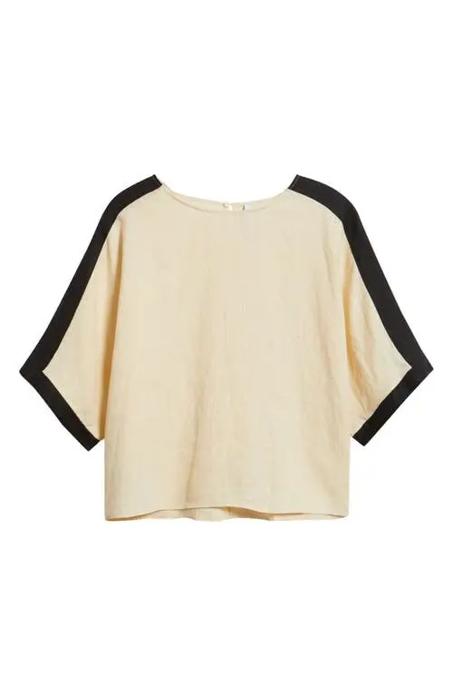 Mango Contrast Detail Linen Top