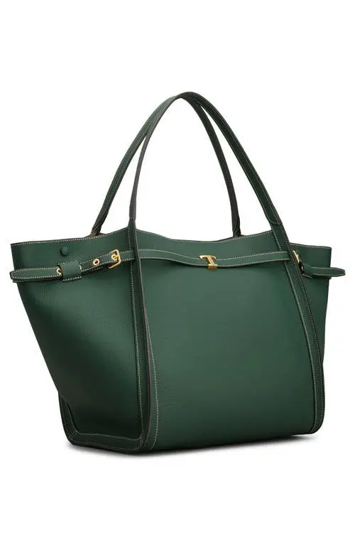 TOD'S Medium Leather T Timeless Shopping Bag - Sycamore