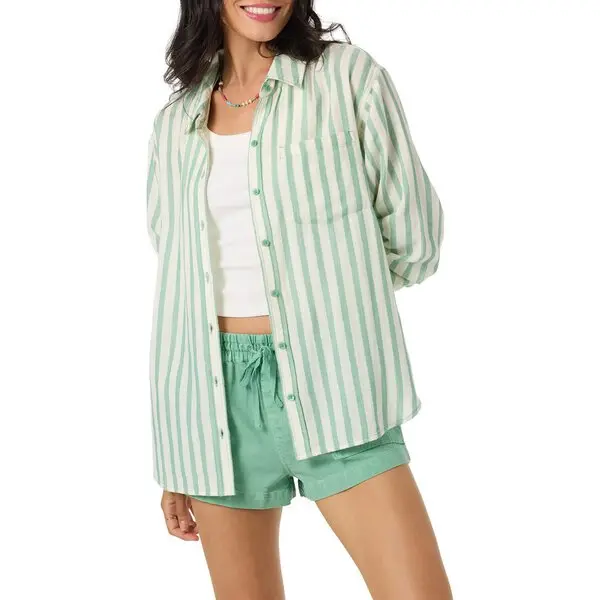 O'Neill Leni Stripe Relaxed Button-up Shirt - Green