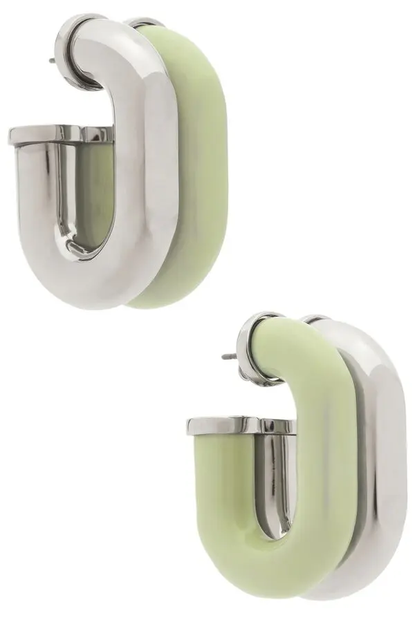 Rabanne Link Hoop Earrings - Green & Silver