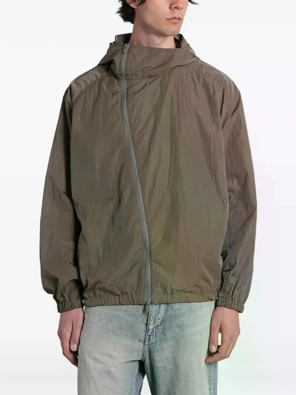Attachment Asymmetric-zip Hooded Jacket - Brown