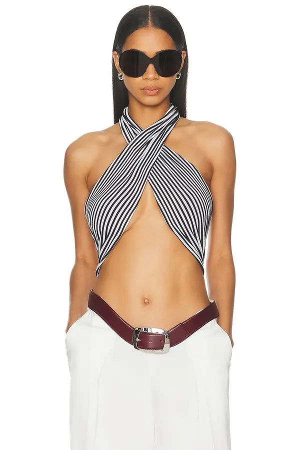 JEAN PAUL GAULTIER Cut Out Bodysuit - White & Navy
