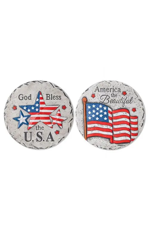 GLITZHOME Set Of 2 Patriotic Americana Cement Flag & Stars Stepping Stones - Blue