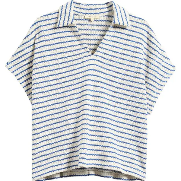 Madewell Textured Knit Johnny Collar Shirt - Tuck Stitch Stripe