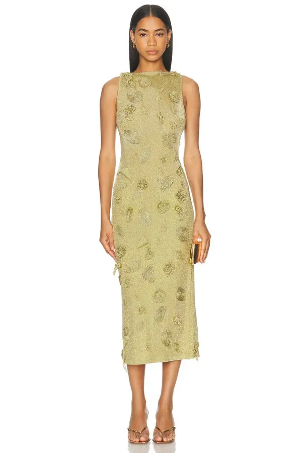Cult Gaia Kivu Floral Knit Dress - Gold
