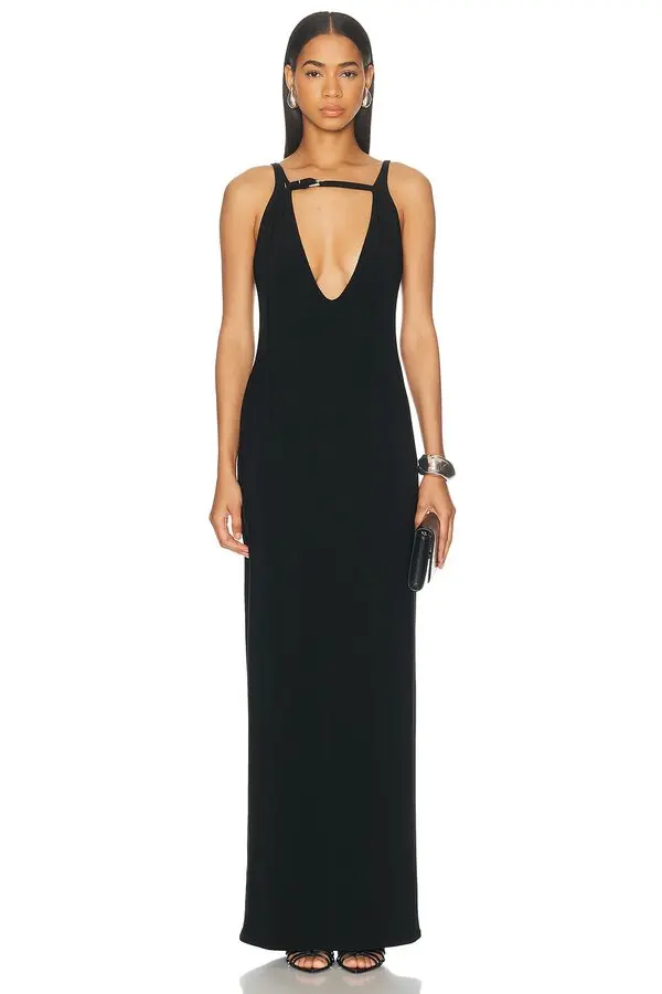 GRACE LING Belted Pillar Maxi Dress - Black